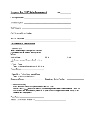 Fillable Online brynmawr SFC Reimbursement Form - Bryn Mawr College ...