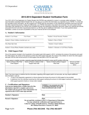 Fillable Online cabarruscollege V3 Dependent - cabarruscollege Fax Email Print - pdfFiller