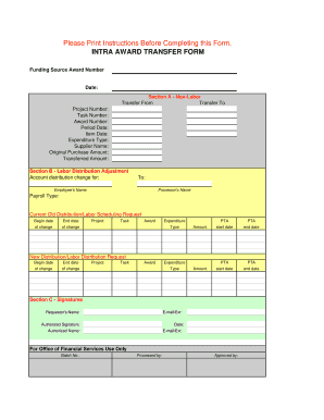 Fillable Online forms caltech INTRA AWARD TRANSFER FORM Please Print ...
