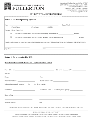 Fillable Online usa fullerton Transfer-In Request Form - University Semester Abroad Cal State ...