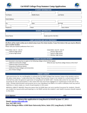 Fillable Online csulb CAMP LOCATION AND DATE PREFERENCE - csulb Fax ...