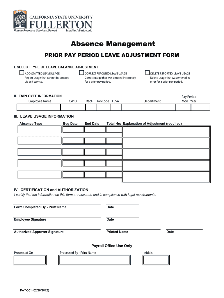 Fillable Online Absence Management Fax Email Print - pdfFiller