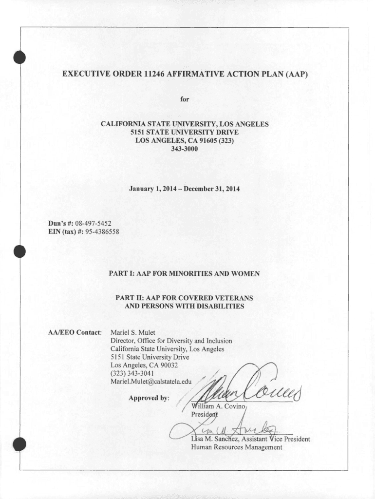 Fillable Online Affirmative Action Plan for California State University, Los Angeles Fax Email ...