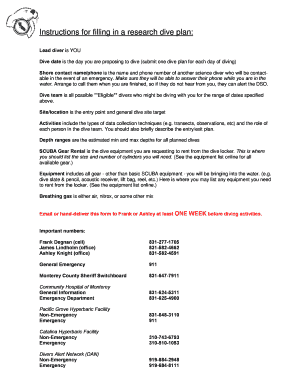 Fillable Online Instructions for filling in a research dive plan: Fax ...