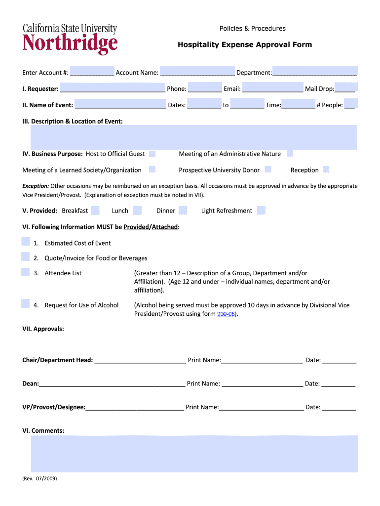 Fillable Online Hospitality Expense Approval Fax Email Print - pdfFiller