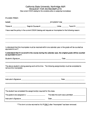 Fillable Online ecs csun Request for Incomplete - California State ...