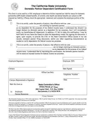 Fillable Online csus Domestic Partner Dependent Certification Form ...
