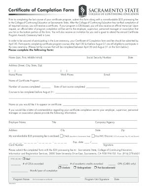 Fillable Online cce csus Certificate of Completion Form - College of ...
