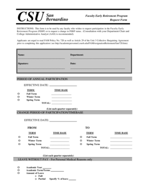 Fillable Online academicpersonnel csusb Request to Faculty Early ...