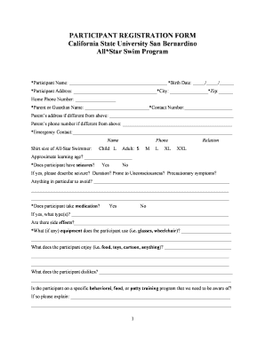 Fillable Online disabilitysports csusb Participant Registration Form - DisAbility Sports ...