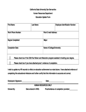 Fillable Online hrd csusb Education Update Form - Human Resources ...