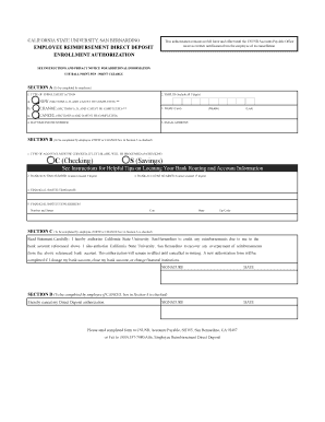 Fillable Online accountspayable csusb Employee Reimbursement Direct Deposit form - CSUSB ...