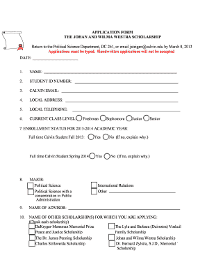 Fillable Online calvin Westra Application PDF - Calvin College Fax ...