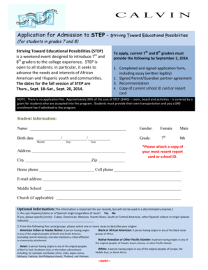 Fillable Online calvin STEP 2014 (fall) students' application form.docx ...