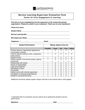 Fillable Online Service Learning Supervisor Evaluation Form Fax Email ...