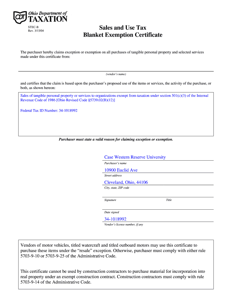 Case Western Tax Exempt Certificate Fill Out Sign Online DocHub