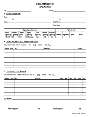 Fillable Online civil cua Advising Form - Civil Engineering - civil cua ...