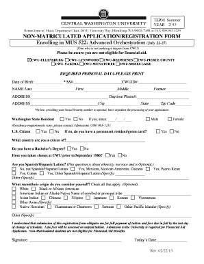 Fillable Online cwu NON-MATRICULATED APPLICATION/REGISTRATION FORM ...