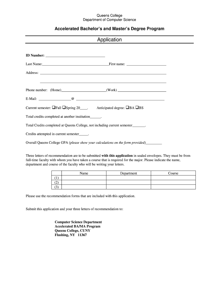 Fillable Online Application for Accelerated BA/MA Program Fax Email ...