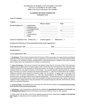 Fillable Online gc cuny Academic Review Committee Evaluation Form ...