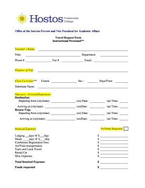 Fillable Online hostos cuny Travel Request Form - Hostos Community College - hostos cuny Fax ...