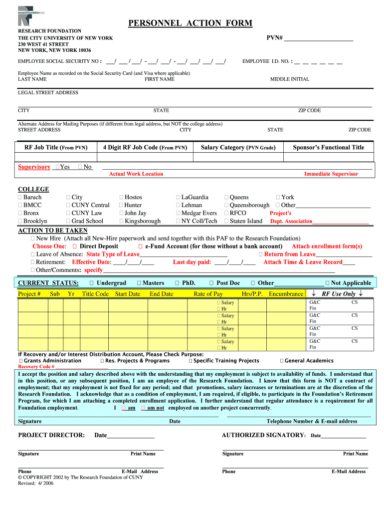 Fillable Online PERSONNEL ACTION FORM Fax Email Print - pdfFiller