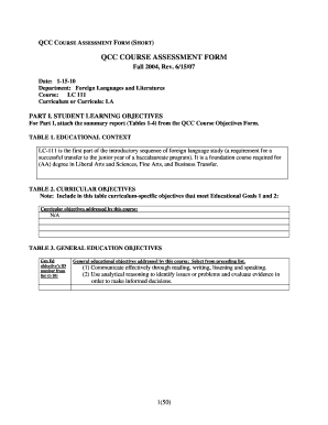 Fillable Online qcc cuny QCC COURSE ASSESSMENT FORM - qcc cuny Fax Email Print - pdfFiller