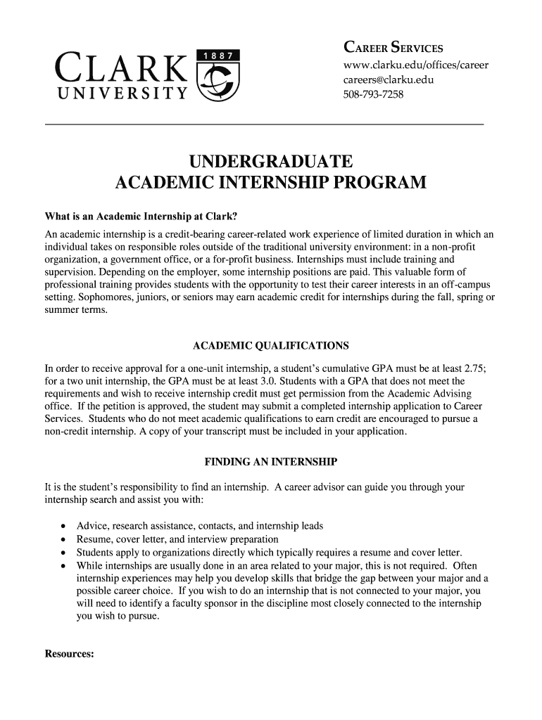 What is an Academic Internship at Clark: Fill out & sign online | DocHub