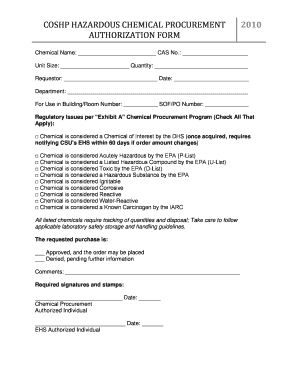 Fillable Online mycsu csuohio Hazardous Chemical Authorization Form ...