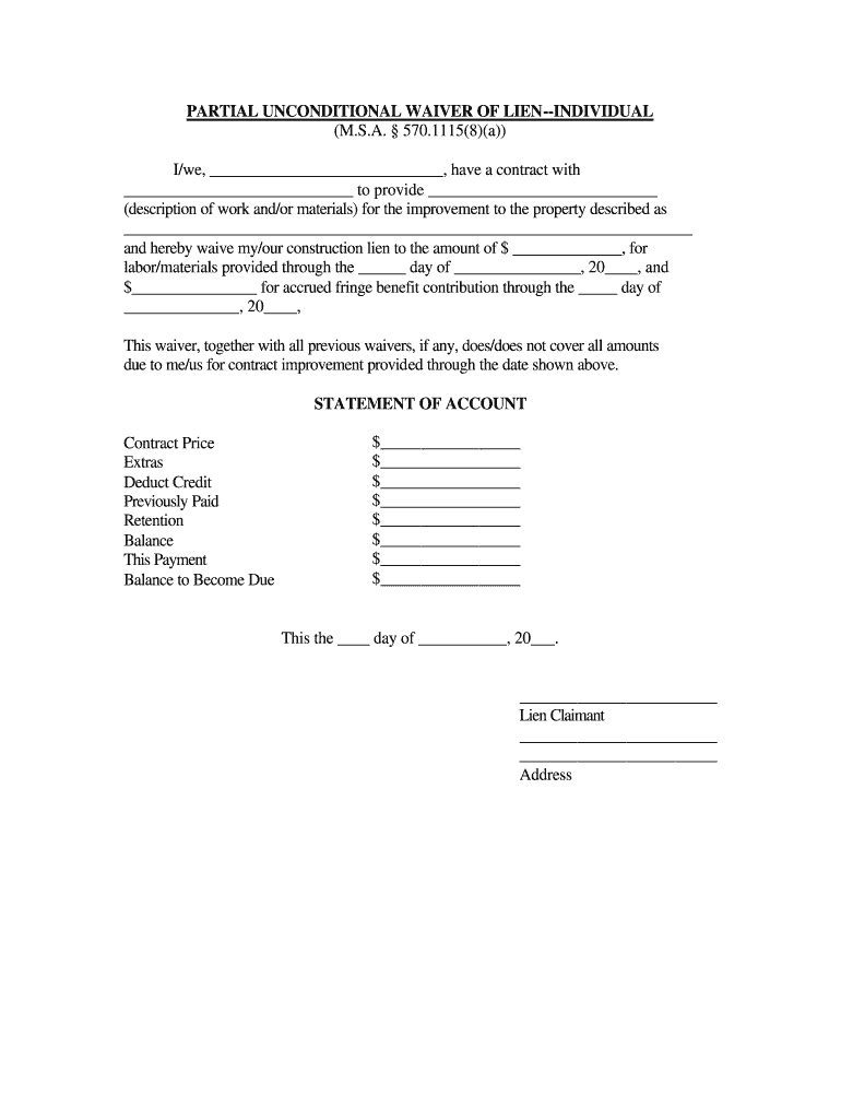 Unconditional Waiver Of Lien Fill Online Printable Fillable Blank