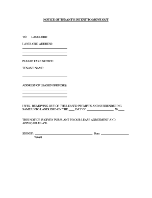 Fillable Online Notice of Tenant’s Intent to Move Out Fax Email Print ...