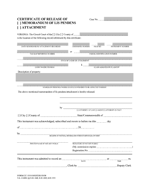 Memorandum Lis Pendens Form Virginia - Fill Online, Printable, Fillable ...