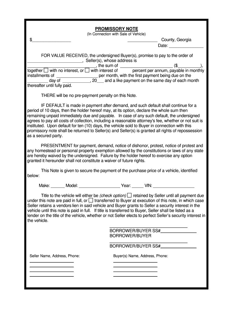 Promissory Note Template Georgia Fill Online Printable Fillable 