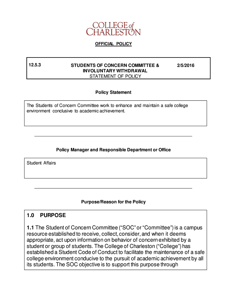 Students of concern committee and involuntary withdrawal statement of ...