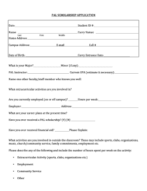 Fillable Online curry PAL SCHOLARSHIP APPLICATION form - Curry College ...