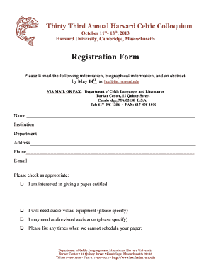 Fillable Online hcc fas harvard harvard university registration form ...
