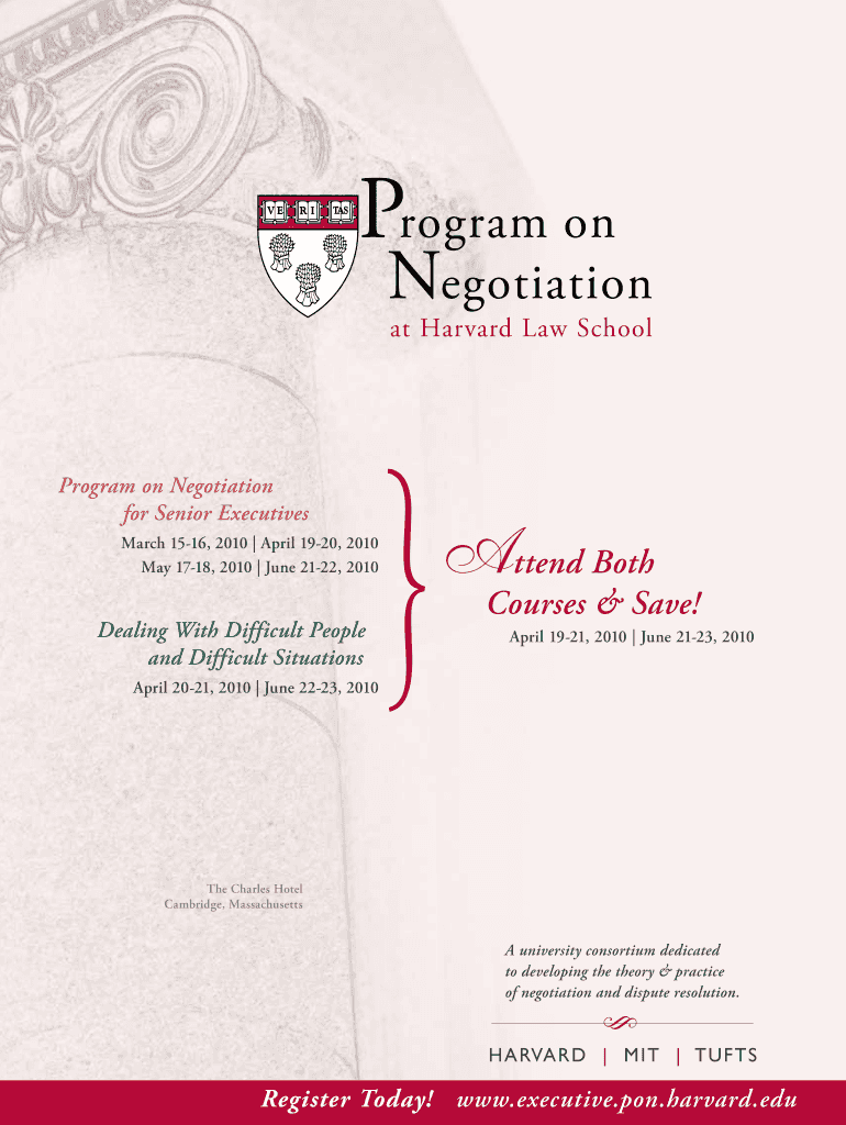 Program on Negotiation at Harvard Law School - Harvard University: Fill ...