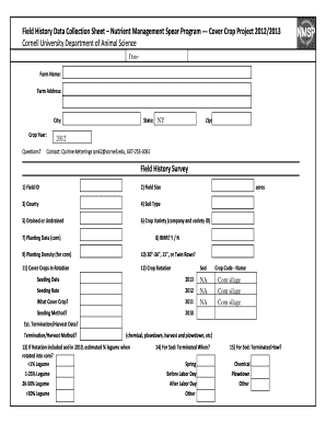 Fillable Online nmsp cals cornell Field History Data Collection Sheet ...