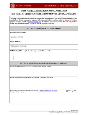 Fillable Online weill cornell EHS Army Grant Request form - Weill Medical College - Cornell ...