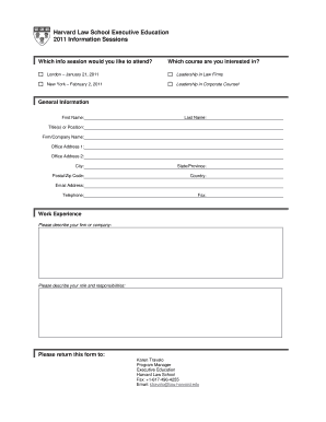 Fillable Online law harvard Harvard Law School Executive Education 2011 ...