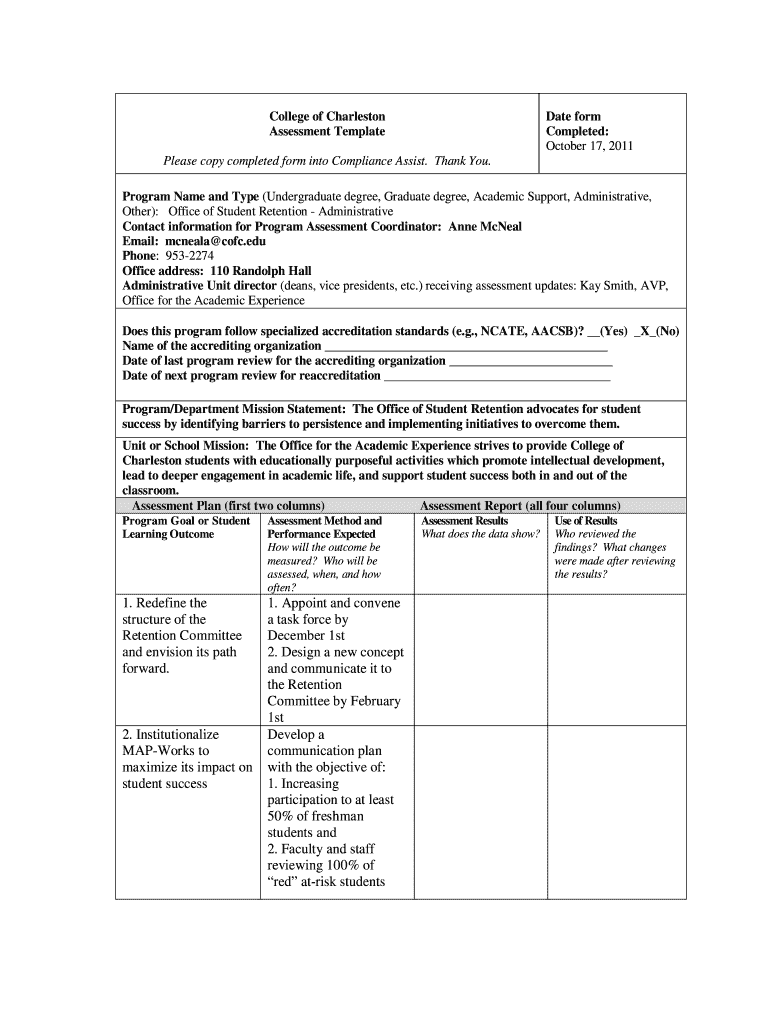 Office of Student Retention - College of Charleston: Fill out & sign ...