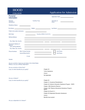 Fillable Online apply hood HOOD Application for Admission COLLEGE ...