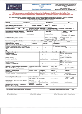 Fillable Online law howard Non-health Professions Immunization Form ...