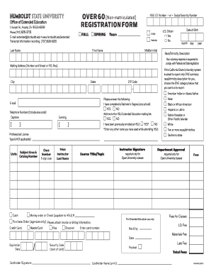 Fillable Online humboldt Over 60 Reg Form-2009 - Humboldt State University - humboldt Fax Email ...