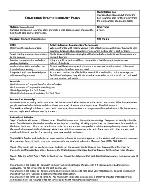 COMPARING HEALTH INSURANCE PLANS - Fill and Sign Printable Template Online