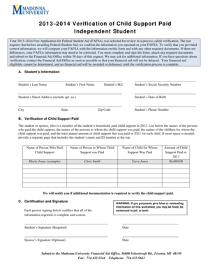 Fillable Online madonna Independent Child Support Verification ...