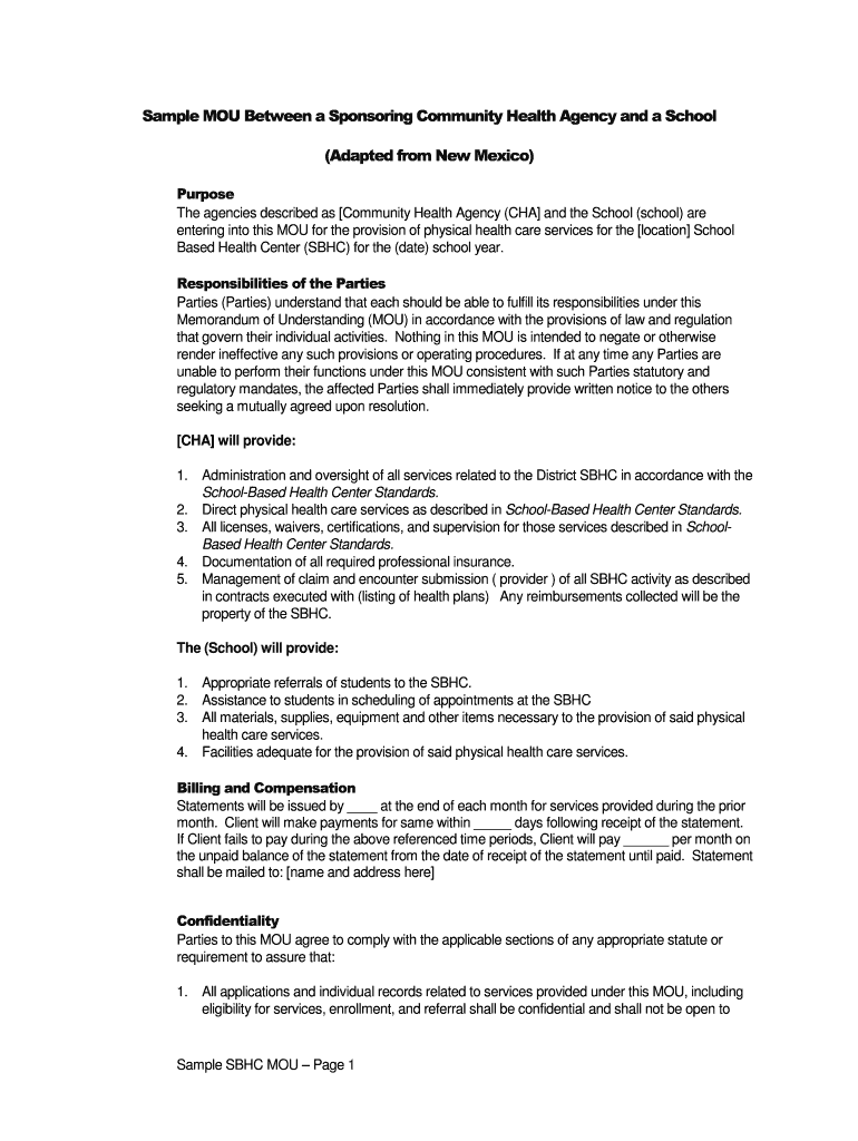 Fillable Online Sample Memorandum of Understanding (MOU) Fax Email ...