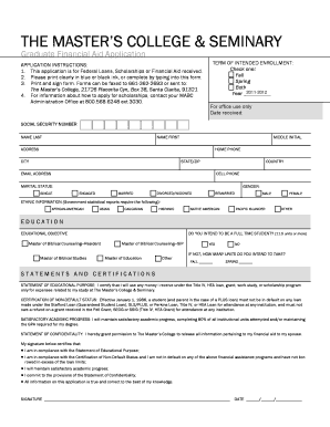 Fillable Online www2 masters Graduate Financial Aid Application - The ...