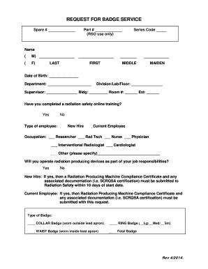 Fillable Online academicdepartments musc Dosimetry Badge Request form ...