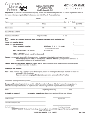 Fillable Online cms msu Musical Theatre Registration Form (PDF) - MSU ...